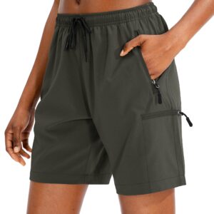 SANTINY Women's Hiking Cargo Shorts Quick Dry Lightweight Summer Shorts for Women Travel Athletic Golf with Zipper Pockets(Army Green_M)