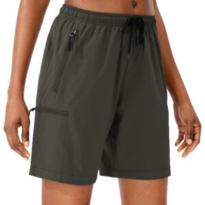 SANTINY Women's Hiking Cargo Shorts Quick Dry Lightweight Summer Shorts for Women Travel Athletic Golf with Zipper Pockets(Army Green_M)