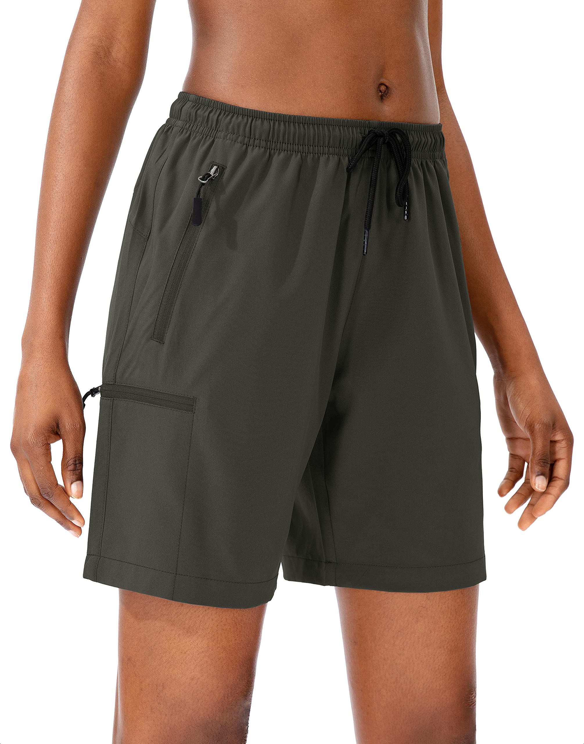 SANTINY Women's Hiking Cargo Shorts Quick Dry Lightweight Summer Shorts for Women Travel Athletic Golf with Zipper Pockets(Army Green_M)