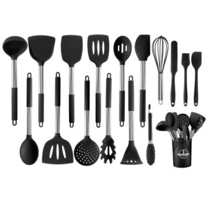 oiuwuig cooking utensils set, kitchen utensils 17pcs cooking utensils set, heat resistant non-stick silicone kitchen spatula set with stainless steel handle (bpa free, non toxic)