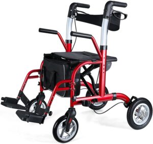 healconnex 2 in 1 rollator walker for seniors-medical walker with seat,folding transport wheelchair rollator with 10" big pneumatic rear wheels,reversible soft backrest and detachable footrests