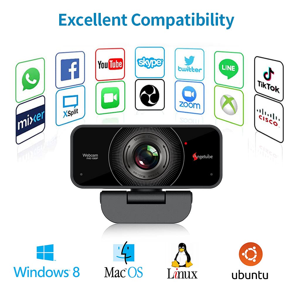 Angetube 1080P Webcam with Microphone - USB Computer Camera for Laptop/Desktop/Mac - HD PC Web Cam for Zoom/Skype/Teams/Xbox, Streaming | Video Conferencing | Calling