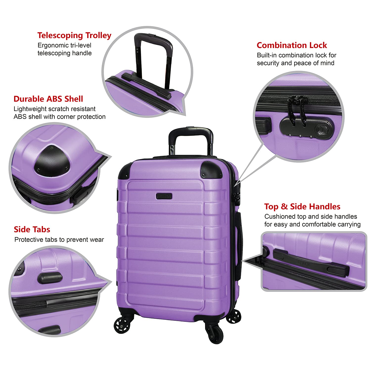 Hipack Hardside 3-Piece Spinner Luggage Set, Lavender, One_Size