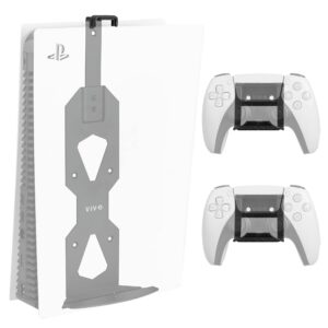 vivo steel wall mount bracket designed for ps5 gaming console, vertical display for playstation 5, open design, 2 controller mounts, black, mount-ps5b