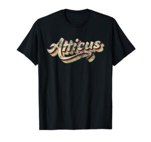 atticus name first or family 70s inspired vintage script t-shirt