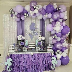 kubert 141pcs macaron purple wedding balloon garland white chrome silver balloons arch kit valentine's day anniversary birthday decor