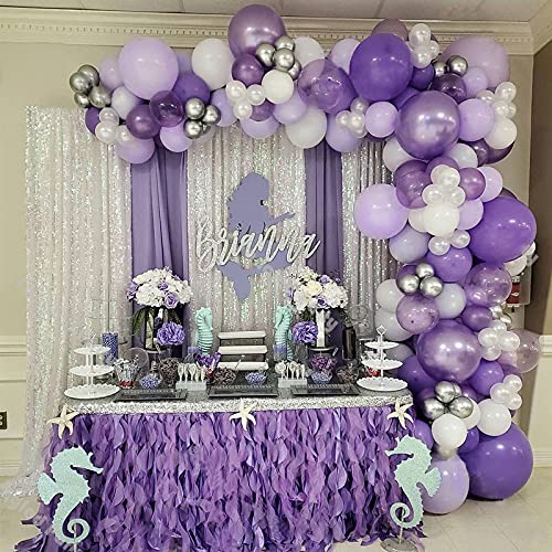 Kubert 141pcs Macaron Purple Wedding Balloon Garland White Chrome Silver Balloons Arch Kit Valentine's Day Anniversary Birthday Decor