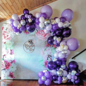 Kubert 141pcs Macaron Purple Wedding Balloon Garland White Chrome Silver Balloons Arch Kit Valentine's Day Anniversary Birthday Decor