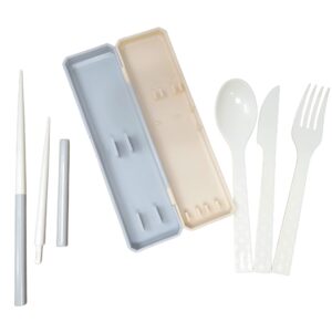 Portable Utensil Set with Fork, Knife, Spoon, and Chopsticks, Travel Utensils with Case for Camping and Traveling, Plastic