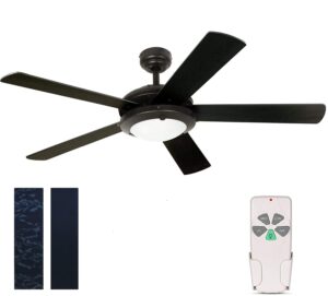 52 inch modern style indoor ceiling fan with dimmable light kit and remote control, reversible blades and motor, etl listed 110v ceiling fans for living room, bedroom, basement, kitchen, matte black