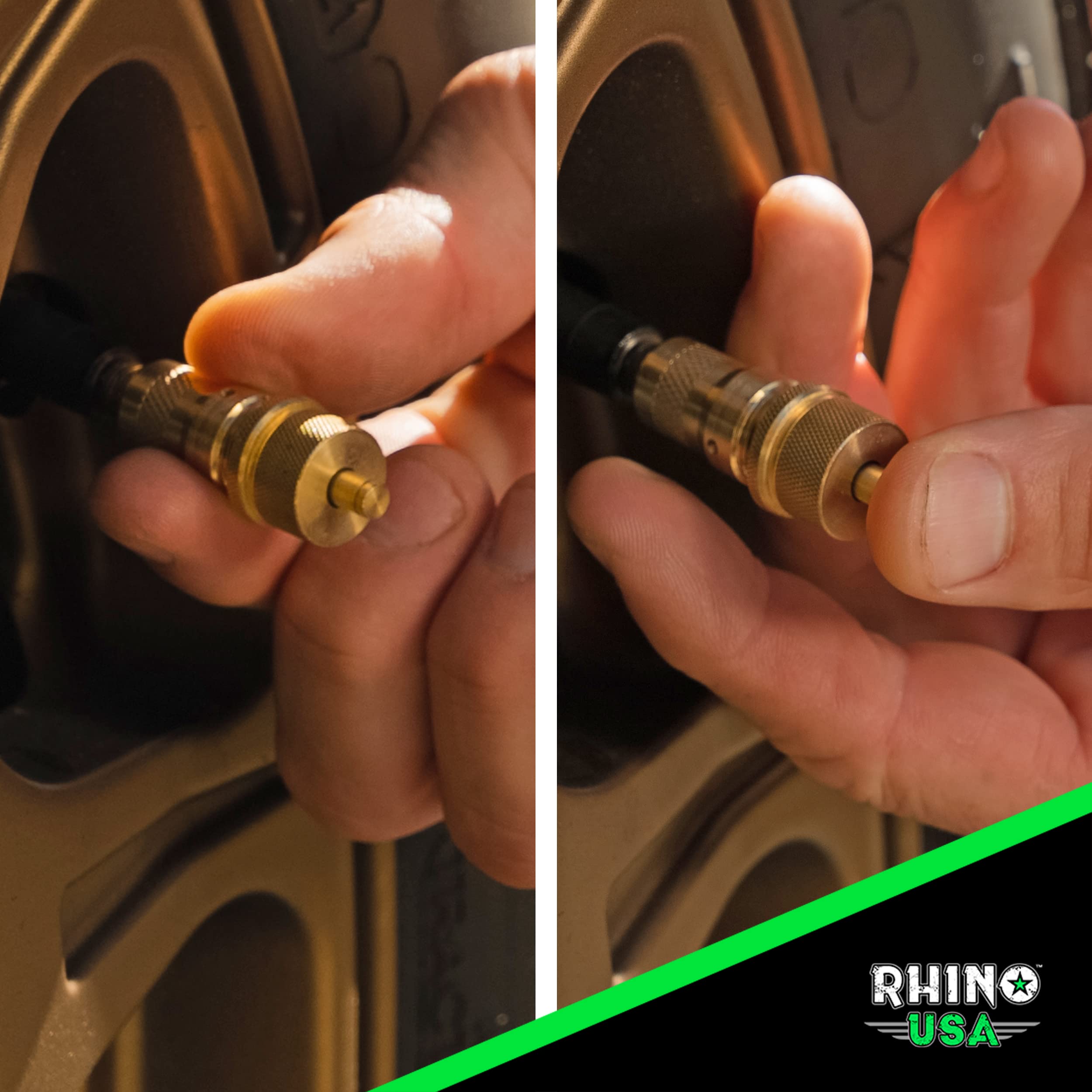 Rhino USA Adjustable Tire Deflators with Gauge (0-60psi) Calibrated & Automatic Tire Air Down Tool - Large 2" Easy Read Glow Dial & Solid Brass Hardware - Best Offroad Deflator for Jeep, Truck or ATV