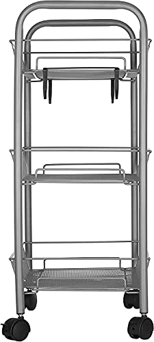 Urban Lifestyle 3 Tier Mesh All Purpose Utility Rolling Storage Cart, Silver