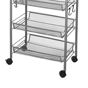 Urban Lifestyle 3 Tier Mesh All Purpose Utility Rolling Storage Cart, Silver