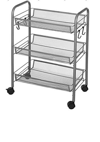 Urban Lifestyle 3 Tier Mesh All Purpose Utility Rolling Storage Cart, Silver