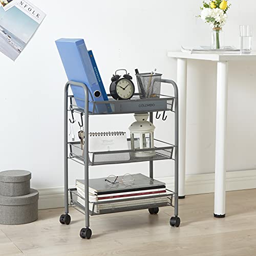 Urban Lifestyle 3 Tier Mesh All Purpose Utility Rolling Storage Cart, Silver