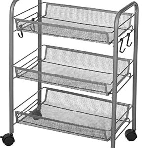 Urban Lifestyle 3 Tier Mesh All Purpose Utility Rolling Storage Cart, Silver