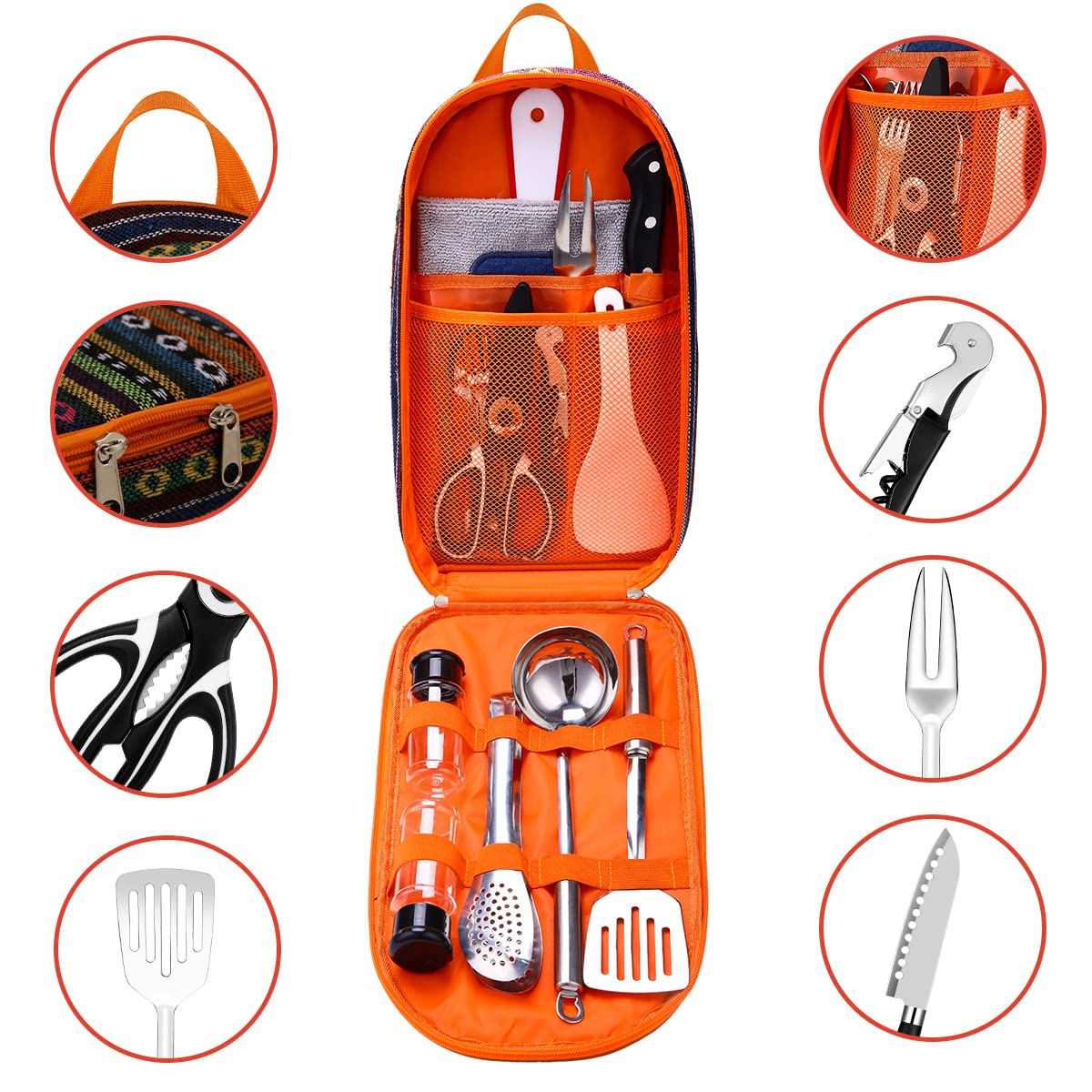 Camping Kitchen Equipment Camping Cooking Utensils Set Portable Picnic Cookware Bag Campfire Barbecue Appliances Essential Gadgets and Accessories Suitable for Tent Campers,