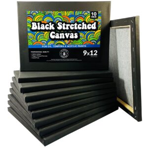 stretched black canvas for painting bulk 10 pack small canvases for painting blank canvas for painting 9x12 stretched canvas for paint for artists gesso primed for oil, acrylic, and watercolor art