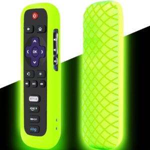 remote case for roku, battery cover for tcl roku smart tv steaming stick remote, roku tv remote cover silicone protective controller universal sleeve skin glow in the dark green