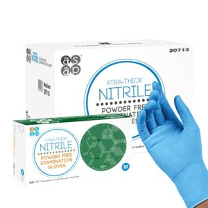 asap blue nitrile powder free examination gloves, disposable, 4 mil, medical, food safe, tattoo, cooking, cleaning, car – medium, pack of 100