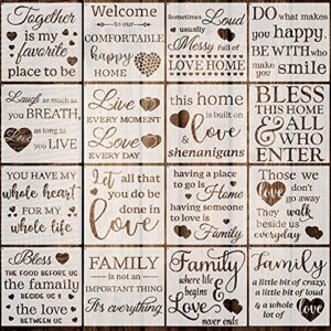 16 pieces inspirational word stencils family sign stencils reusable stencils love home template with metal open ring for painting on wood, porch, front door, wall decor (11.02 x 11.02 inch)