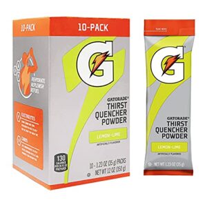 the gatorade company gatorade thirst quencher powder, 1.23oz packets, makes 20 ounces (lemon-lime), 1.23 ounce (pack of 10)