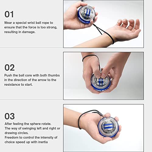 JIN BD Wrist Trainer Ball Auto-Start Strengthener Gyroscopic Forearm Exerciser Gyro for Strengthen Arms, Fingers, Bones and Muscles with LED light，blue