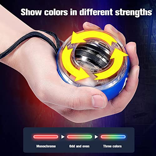 JIN BD Wrist Trainer Ball Auto-Start Strengthener Gyroscopic Forearm Exerciser Gyro for Strengthen Arms, Fingers, Bones and Muscles with LED light，blue