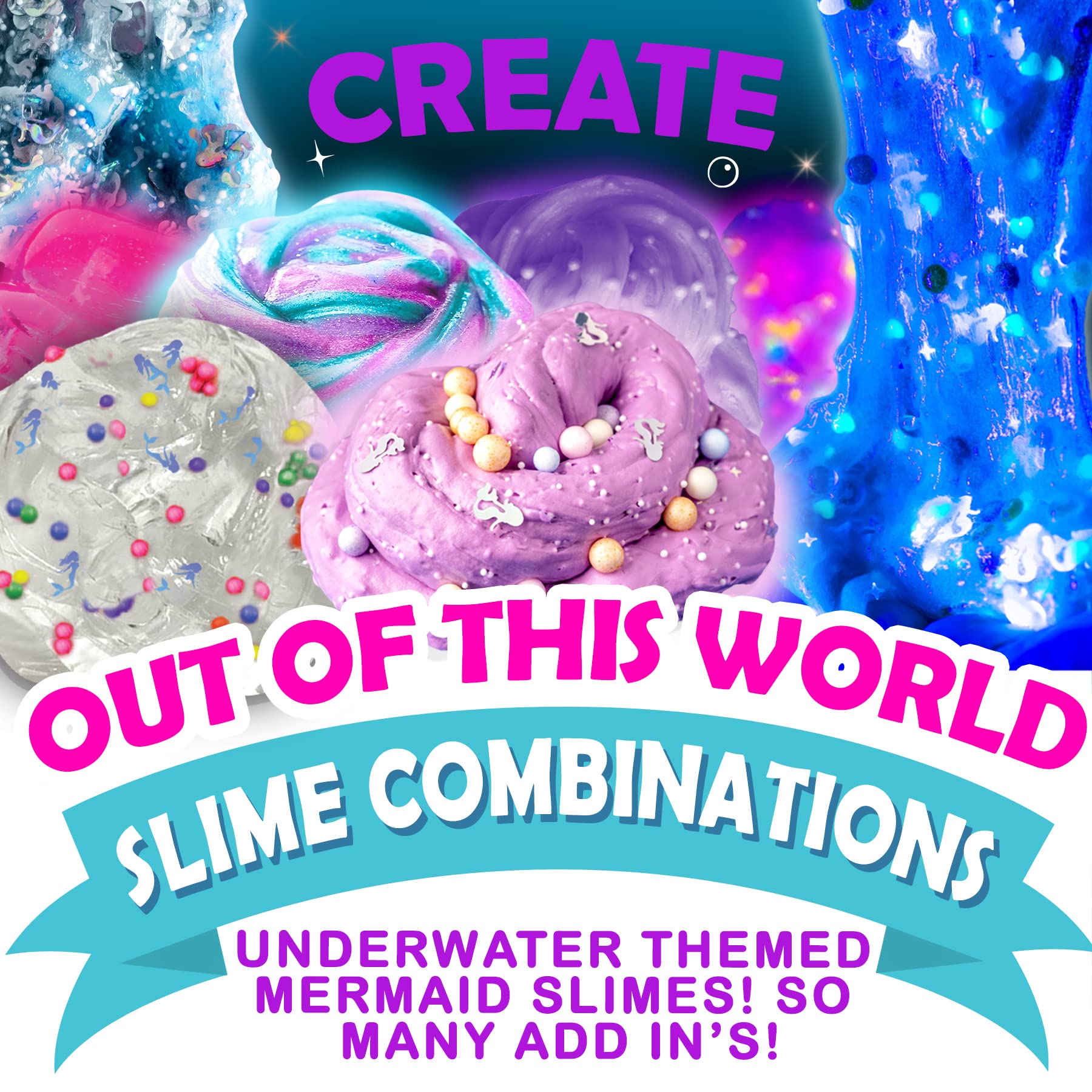 Original Stationery Mermaid Slime for Girls, 35 Pieces to Make DIY Glow in The Dark Slime with Glitter Slime Add Ins, Mermaid Gifts for Girls 9-12