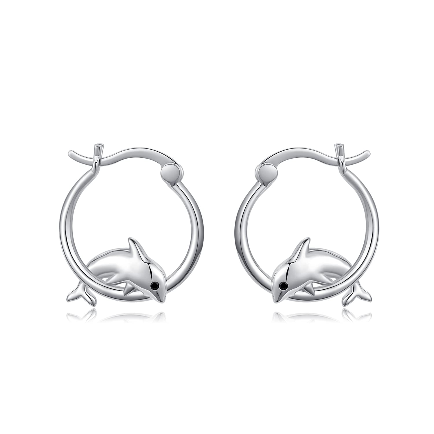 Dolphin Earrings for Women 925 Sterling Silver Dolphin Hoop Earrings Sea Animal Huggie Hoop Earring for Sensitive Ears Dolphin Ocean Jewelry Gifts for Daughter