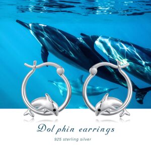 Dolphin Earrings for Women 925 Sterling Silver Dolphin Hoop Earrings Sea Animal Huggie Hoop Earring for Sensitive Ears Dolphin Ocean Jewelry Gifts for Daughter