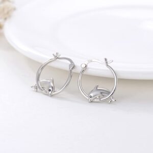 Dolphin Earrings for Women 925 Sterling Silver Dolphin Hoop Earrings Sea Animal Huggie Hoop Earring for Sensitive Ears Dolphin Ocean Jewelry Gifts for Daughter