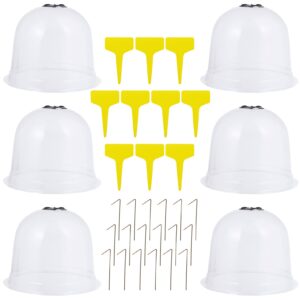 hemoton 6pcs plastic plant dome bell cover garden cloche cover moisturize cover with 18 ground securing pegs 10 plant label humidity dome for seed starter