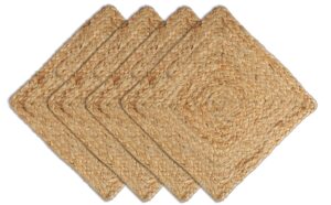 natural jute placemat set of 4 - square 13 inch decorative reversible braided hand woven charger for dinner table décor farmhouse christmas wedding family gathering party and everyday use