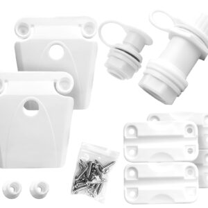 Cooler Replacement Parts Kit, Ice Chest Plastic Hinges, Latch Posts, and Screws, Threaded, and Triple-Snap Drain Plug. The best option for repairing and replacing multiple cooler parts.