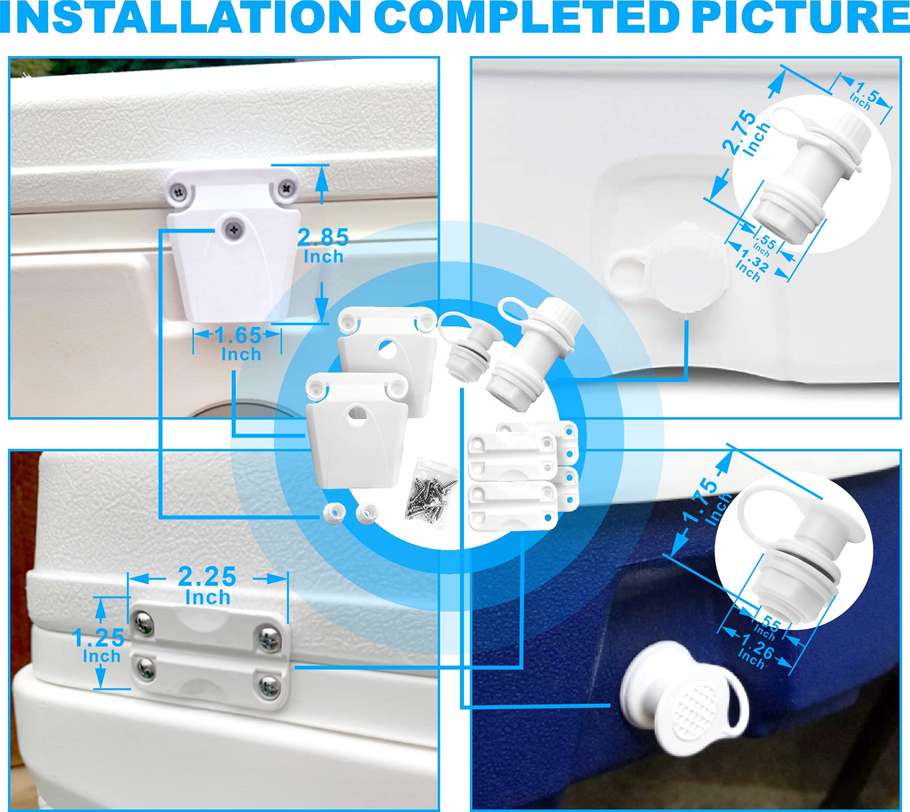 Cooler Replacement Parts Kit, Ice Chest Plastic Hinges, Latch Posts, and Screws, Threaded, and Triple-Snap Drain Plug. The best option for repairing and replacing multiple cooler parts.