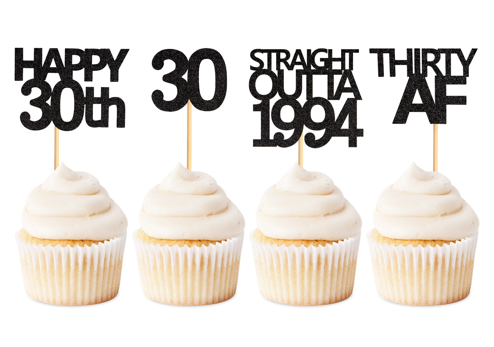 Keaziu 48 Pack Black Straight Outta 1994 Cupcake Toppers Happy 30th Cupcake Toppers Thirty AF Cupcake Toppers 30 Years Birthday Party Decoration | black 1994