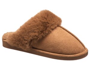 nine west scuff slippers for women, extra soft & comfortable winter house shoes, tan, medium 7-8