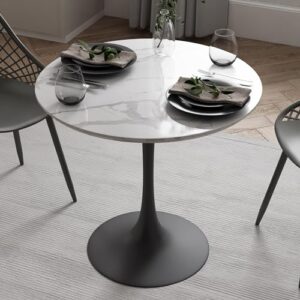 jamesdar kurv kitchen table, 31.5", white faux marble with black base