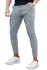 gingtto grey chinos pants men slim fit,ankle length dress pants men skinny flat front chinos 30x28