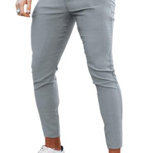 GINGTTO Grey Chinos Pants Men Slim Fit,Ankle Length Dress Pants Men Skinny Flat Front Chinos 30x28