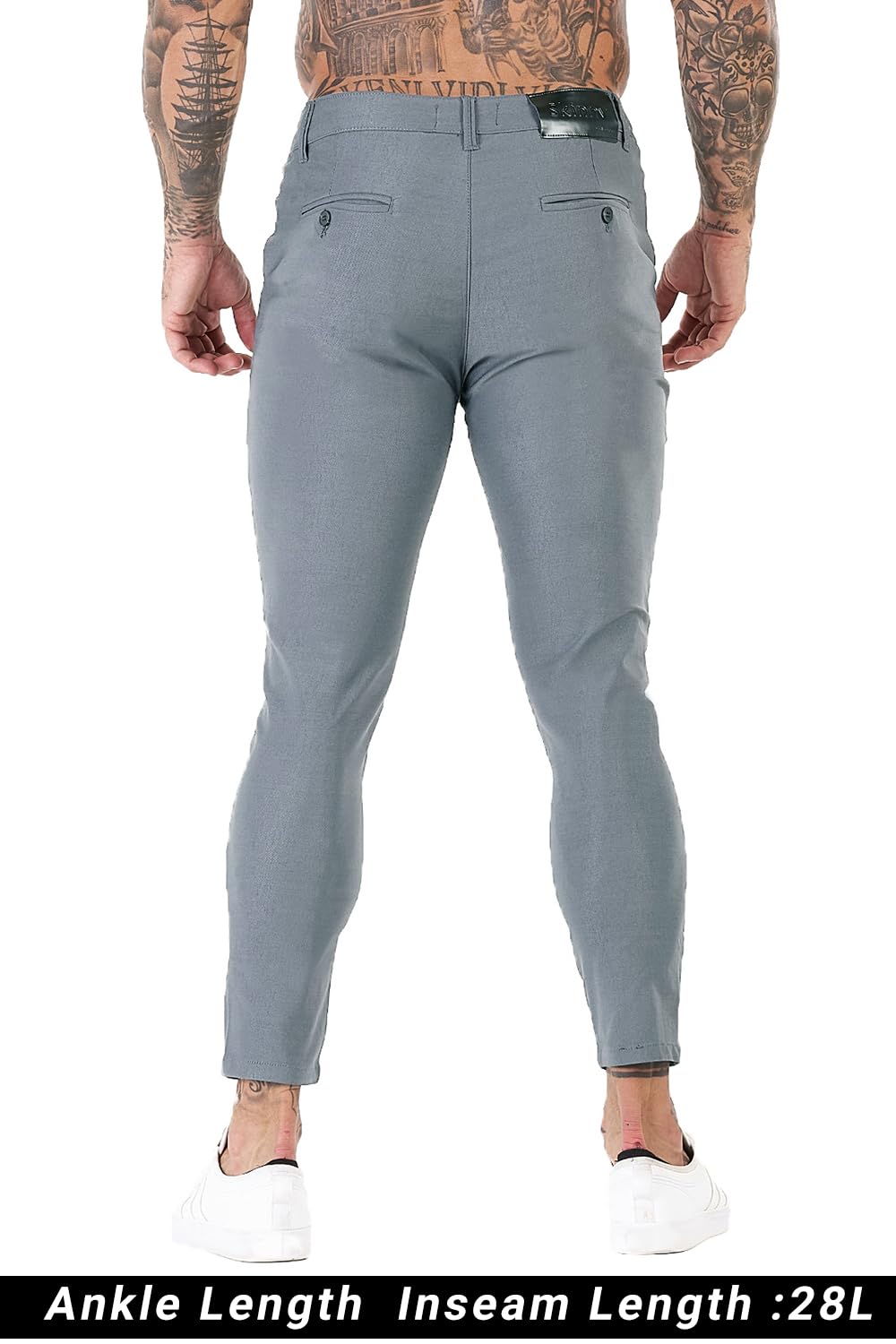 GINGTTO Grey Chinos Pants Men Slim Fit,Ankle Length Dress Pants Men Skinny Flat Front Chinos 30x28