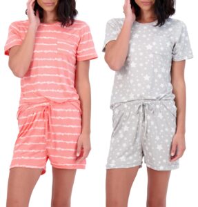 2 pack: womens short sleeve tops striped pajama sets shorts ladies summer soft 2 piece matching cute comfy sleepwear pajamas adult loungewear bottoms lounge pijamas de mujer pj women - set 5, 2xl