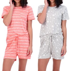 2 Pack: Womens Short Sleeve Tops Striped Pajama Sets Shorts Ladies Summer Soft 2 Piece Matching Cute Comfy Sleepwear Pajamas Adult Loungewear Bottoms lounge Pijamas de Mujer Pj Women - Set 5, 2XL