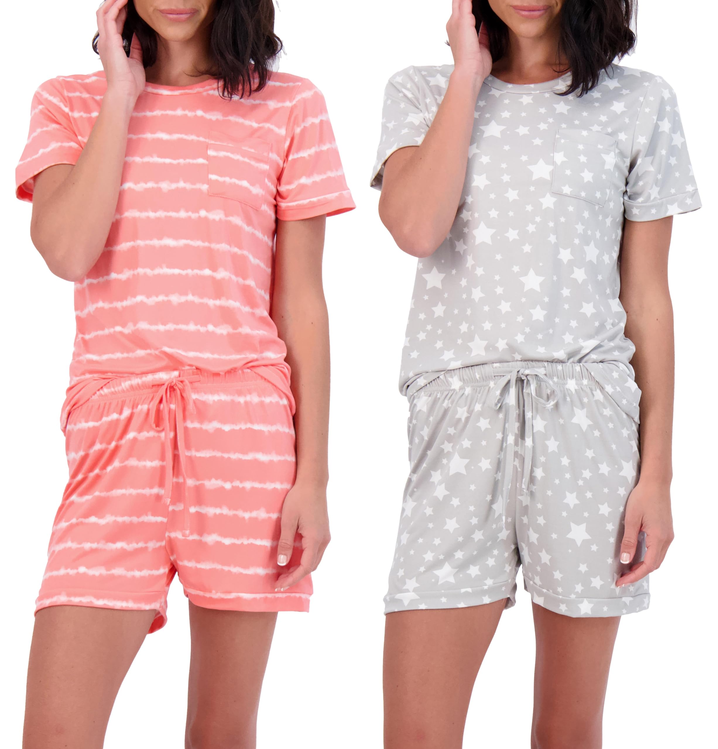 2 Pack: Womens Short Sleeve Tops Striped Pajama Sets Shorts Ladies Summer Soft 2 Piece Matching Cute Comfy Sleepwear Pajamas Adult Loungewear Bottoms lounge Pijamas de Mujer Pj Women - Set 5, 2XL