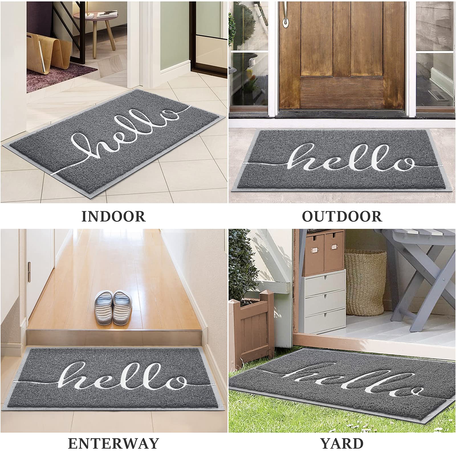 BeneathYourFeet Door Mat (36"x24",Grey) Welcome Mat Low Profile Floor Mat Front Doormat Non Slip Mats for Entryway, Patio, High Traffic Areas