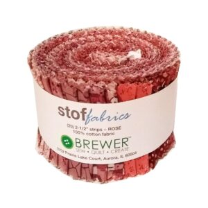 brewer stof coordinates junior jelly roll up - twenty 2.5 x 42 precut fabric quilting strips in colorway (rose),pink