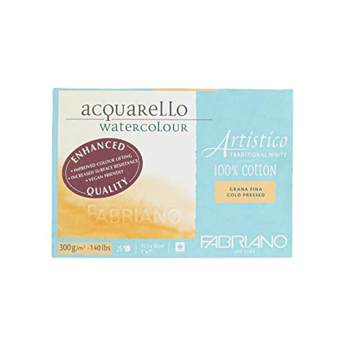 Fabriano Artistico Traditional White Watercolor Block, 140 lb./300 GSM, Cold Press, 25 Sheets, 5" x 7"