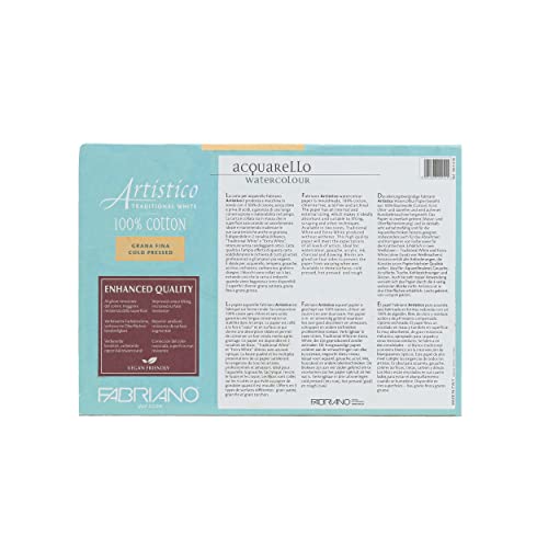 Fabriano Artistico Traditional White Watercolor Block, 140 lb./300 GSM, Cold Press, 25 Sheets, 5" x 7"