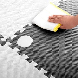 DEAYOU 16 Tiles Foam Mat, EVA Foam Mat, Soft Exercise Mats for Fitness, Play, Gym, 12" x 12", Black and White